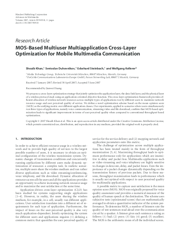 Pdf Mos Based Multiuser Multiapplication Cross Layer Optimization For