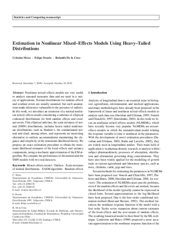Pdf Estimation In Nonlinear Mixed Effects Models Using Heavy Tailed Distributions