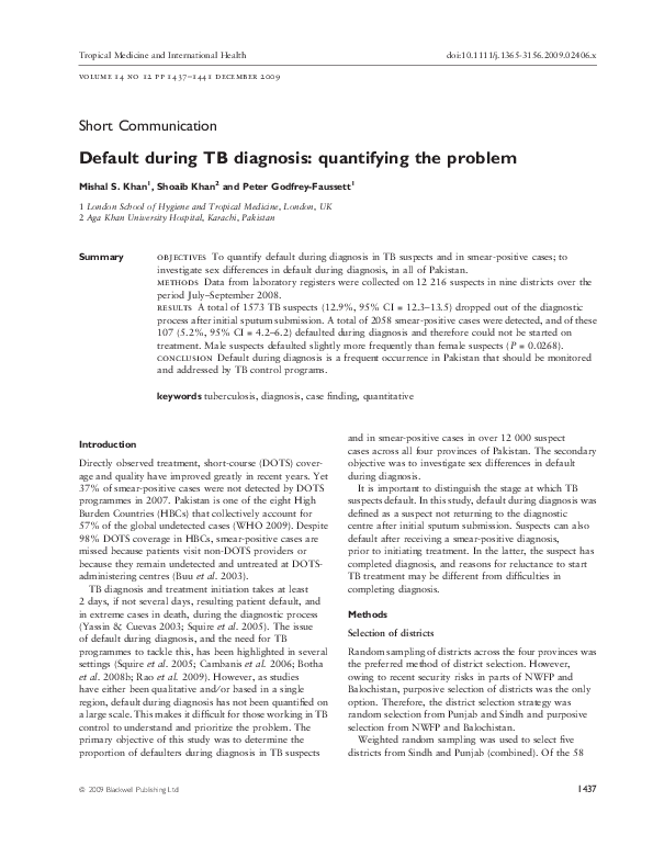 (PDF) Default during TB diagnosis: quantifying the problem