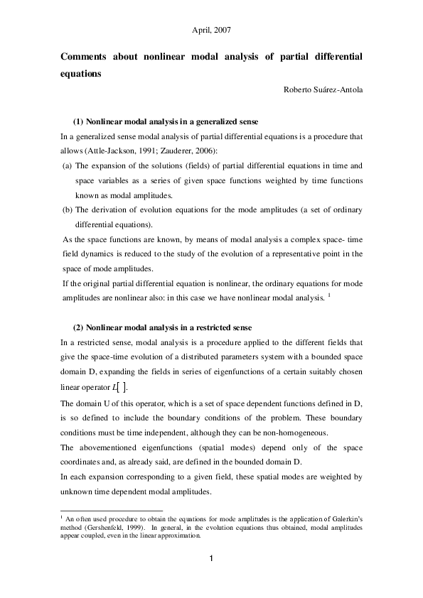 (PDF) Comments about nonlinear modal analysis of partial differential ...