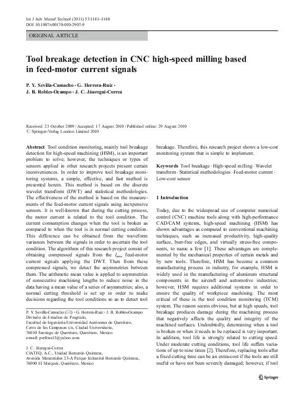 (PDF) Tool breakage detection in CNC high-speed milling based in feed-motor current signals