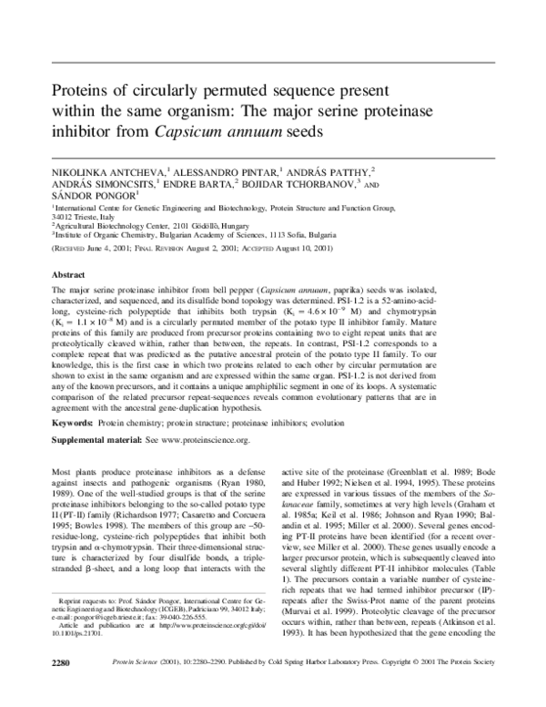 (PDF) Proteins of circularly permuted sequence present within the same ...