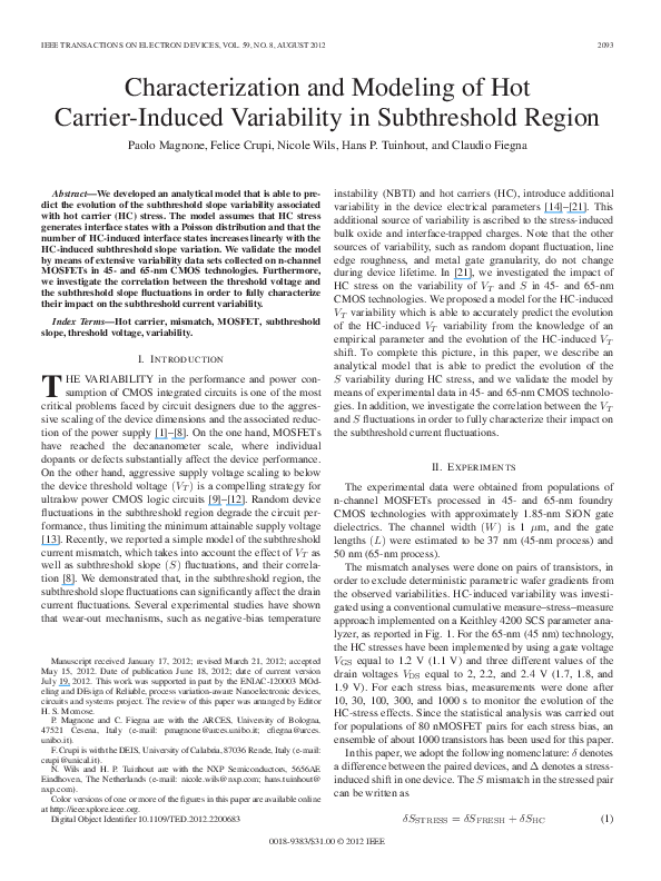 (PDF) Characterization and Modeling of Hot Carrier-Induced Variability in Subthreshold Region ...