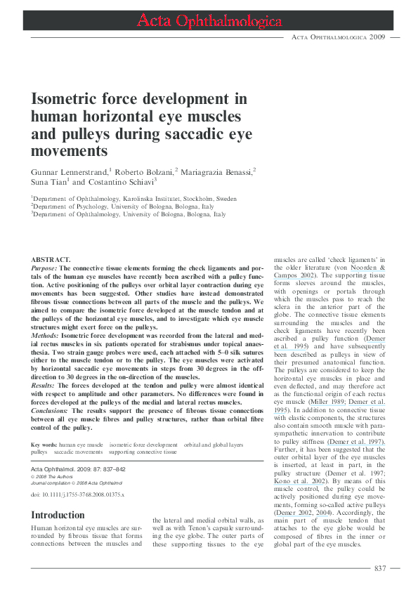 (PDF) Isometric force development in human horizontal eye muscles and ...