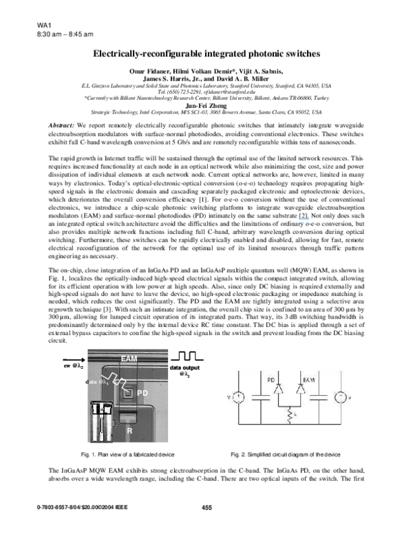 (PDF) Electrically-reconfigurable integrated photonic switches