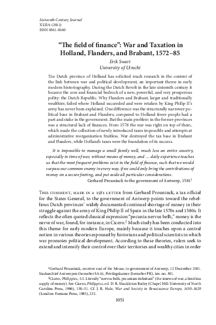 (PDF) " The field of finance " : War and Taxation in Holland, Flanders ...