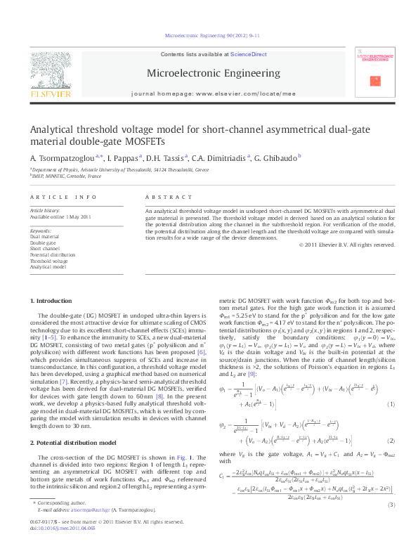 (PDF) Analytical threshold voltage model for short-channel asymmetrical dual-gate material ...