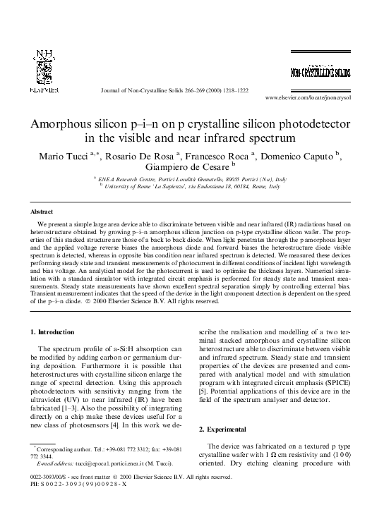 (PDF) Amorphous silicon p–i–n on p crystalline silicon photodetector in ...
