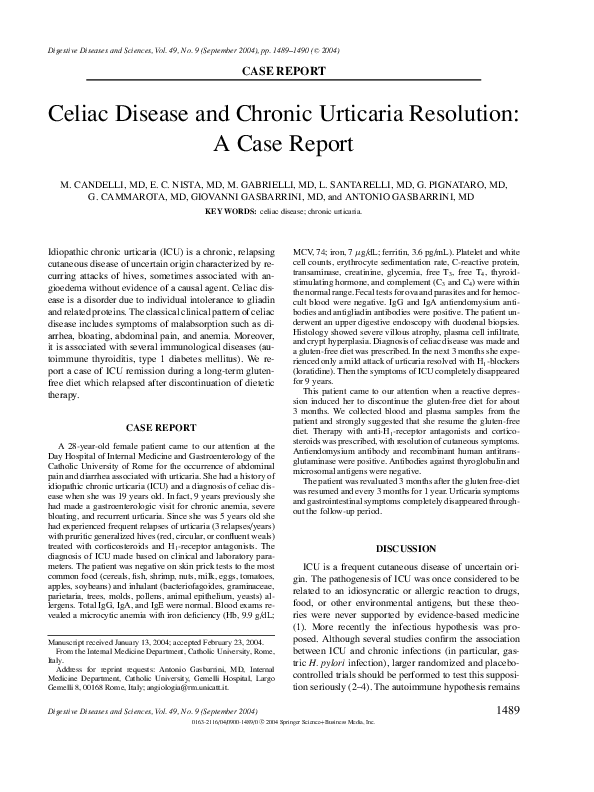 (PDF) CASE REPORT: Celiac Disease and Chronic Urticaria Resolution: A ...
