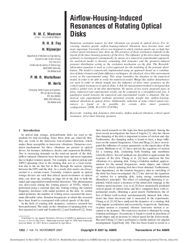 (PDF) Airflow-Housing-Induced Resonances of Rotating Optical Discs