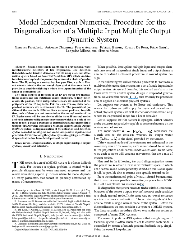 (PDF) Model Independent Numerical Procedure for the Diagonalization of a Multiple Input Multiple ...