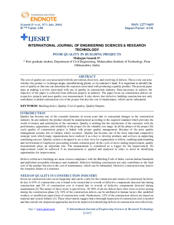 (PDF) POOR QUALITY IN BUILDING PROJECTS