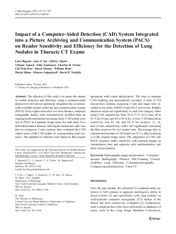 Pdf Impact Of A Computer Aided Detection Cad System Integrated Into