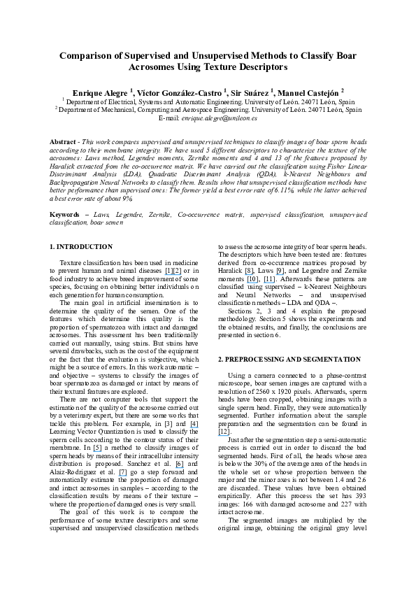 (PDF) Comparison of supervised and unsupervised methods to classify boar acrosomes using texture ...