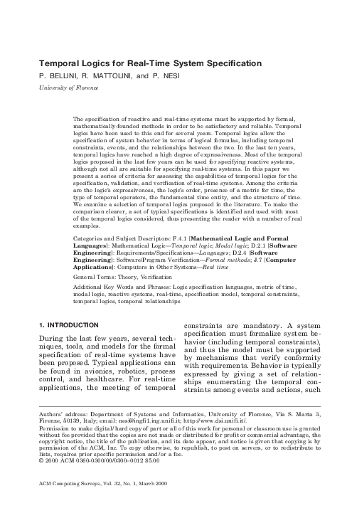 (PDF) Temporal logics for real-time system specification