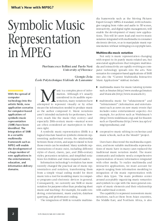 (PDF) Symbolic Music Representation in MPEG