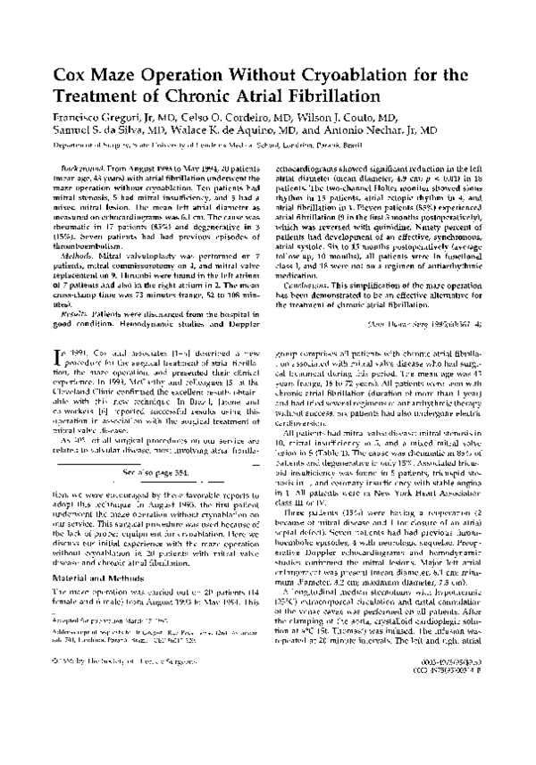 (PDF) Cox maze operation without cryoablation for the treatment of ...