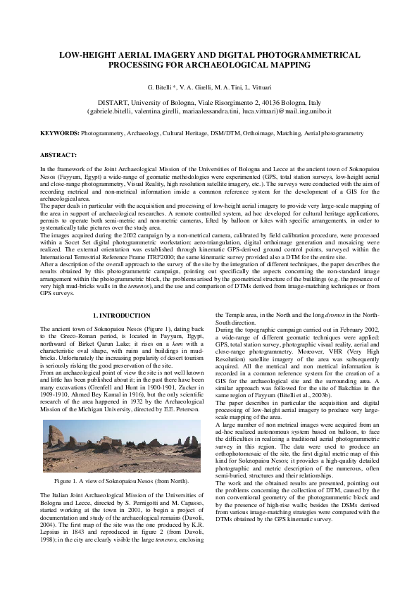 (PDF) LOW-HEIGHT AERIAL IMAGERY AND DIGITAL PHOTOGRAMMETRICAL ...