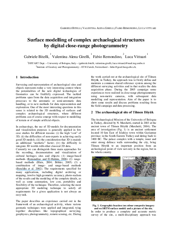 (PDF) Surface modelling of complex archaelogical structures by digital close-range photogrammetry