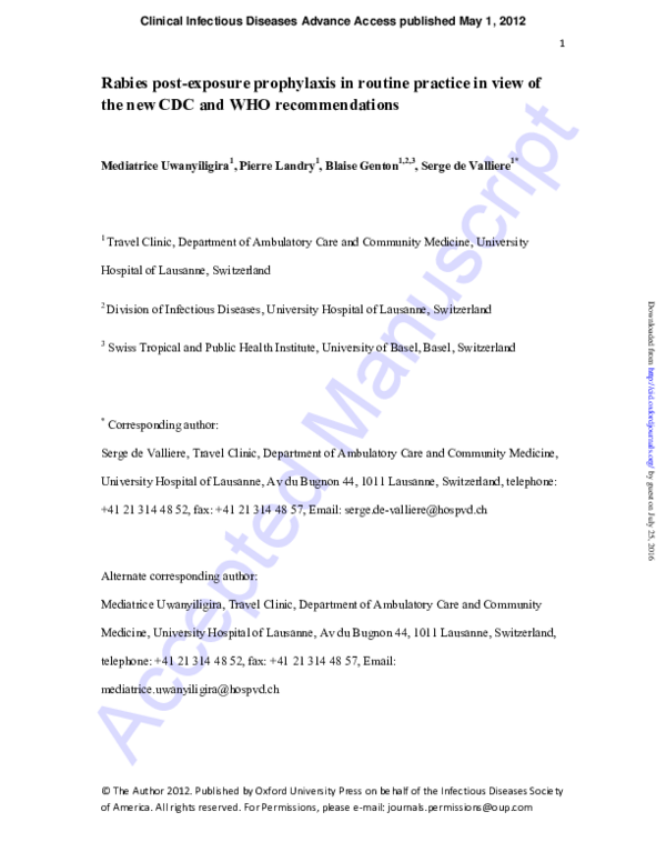 (PDF) Rabies Postexposure Prophylaxis in Routine Practice in View of the New Centers for Disease ...
