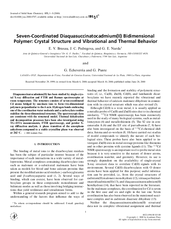 (PDF) Seven-Coordinated Diaquasuccinatocadmium(II) Bidimensional Polymer: Crystal Structure and ...