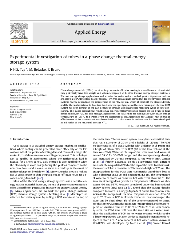 (PDF) Experimental investigation of tubes in a phase change thermal ...