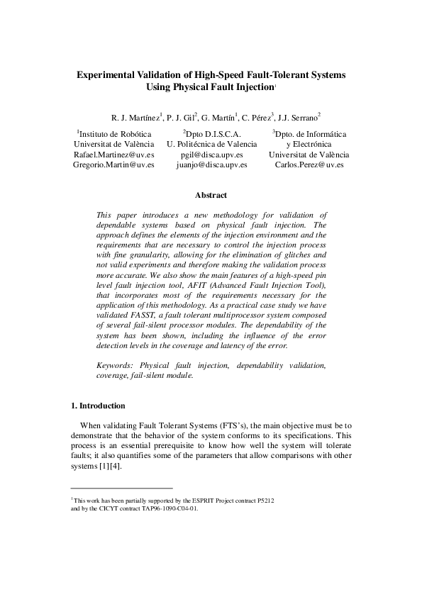 Pdf Experimental Validation Of High Speed Fault Tolerant Systems Using Physical Fault Injection