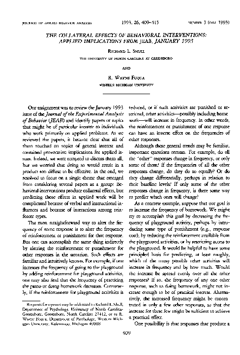 (PDF) The collateral effects of behavioral interventions: Applied ...