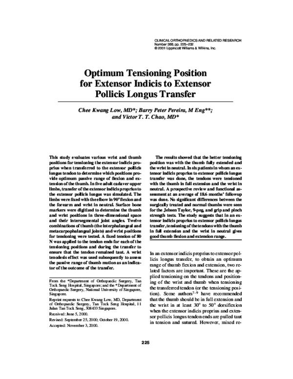 (PDF) Optimum Tensioning Position for Extensor Indicis to Extensor ...