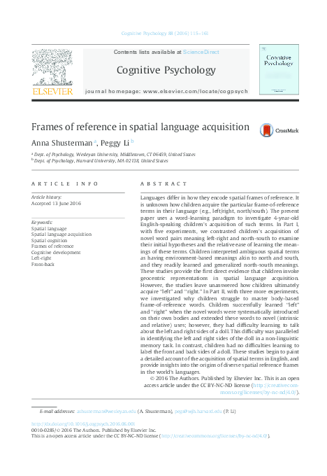 (PDF) Frames of reference in spatial language acquisition