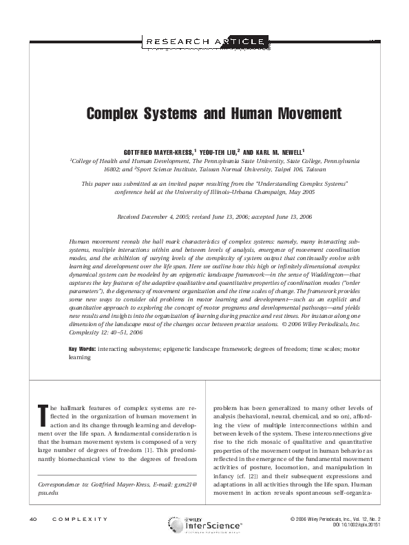 (PDF) Complex systems and human movement