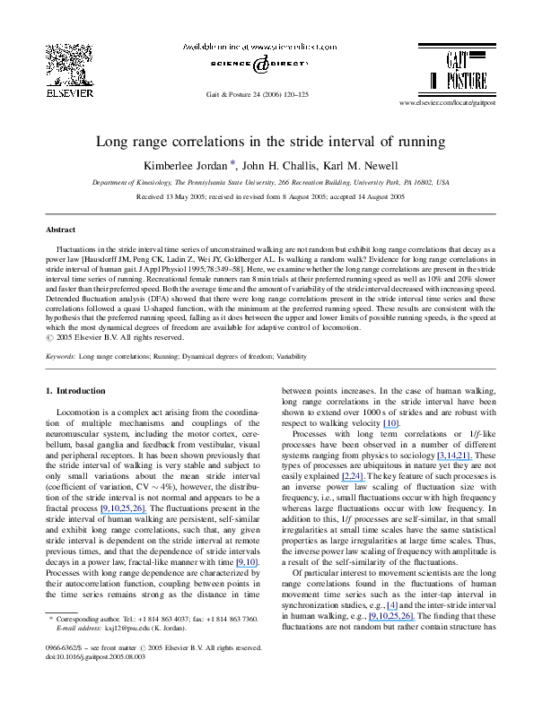 (PDF) Long range correlations in the stride interval of running