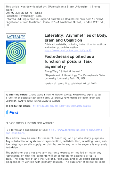 (PDF) Footedness exploited as a function of postural task asymmetry