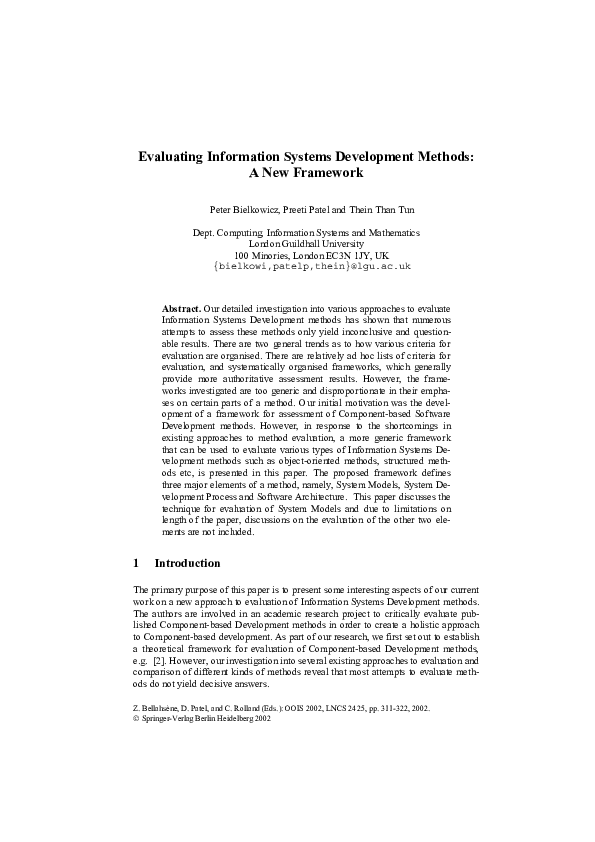 Pdf Evaluating Information Systems Development Methods A New Framework