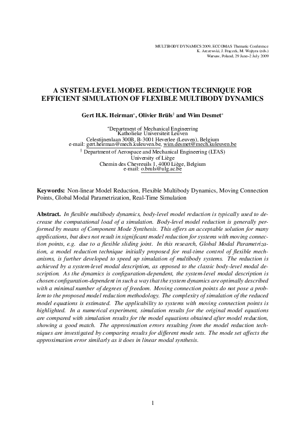 Pdf A System Level Model Reduction Technique For The Efficient Simulation Of Flexible