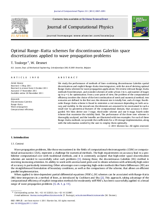 (PDF) Optimal Runge–Kutta schemes for discontinuous Galerkin space discretizations applied to ...