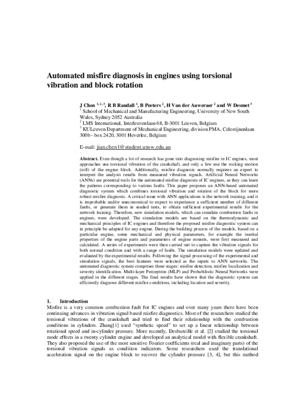 (PDF) Automated misfire diagnosis in engines using torsional vibration and block rotation