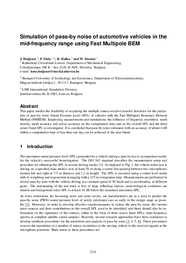 (PDF) Simulation of pass-by noise of automotive vehicles in the mid ...