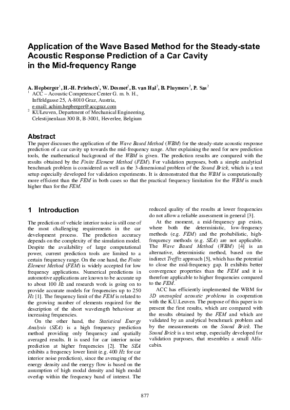(PDF) Application of the Wave Based Method for the steady-state acoustic response prediction of ...