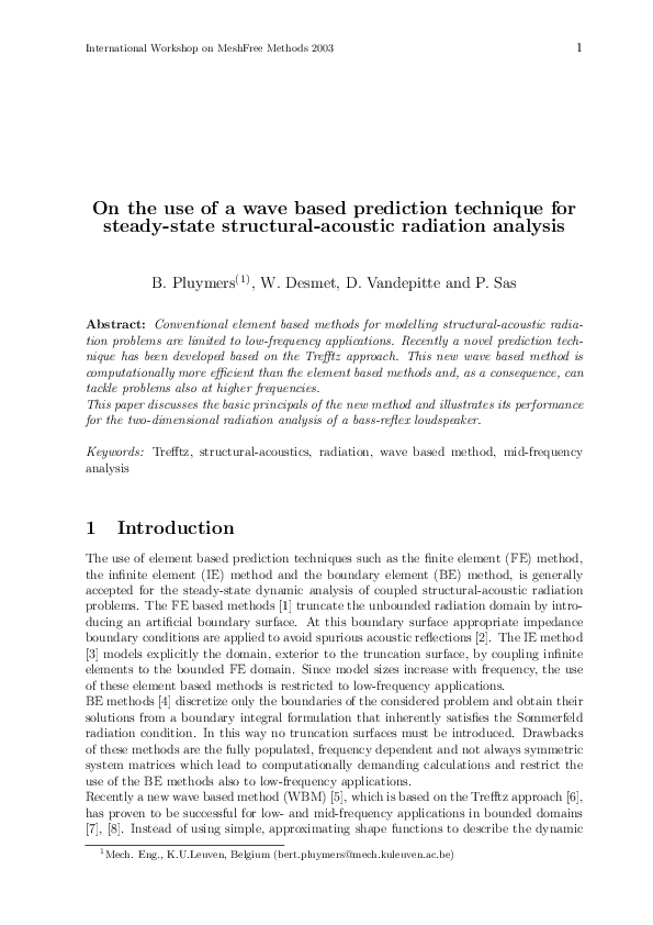 (PDF) On the use of a wave based prediction technique for steady-state structural-acoustic ...