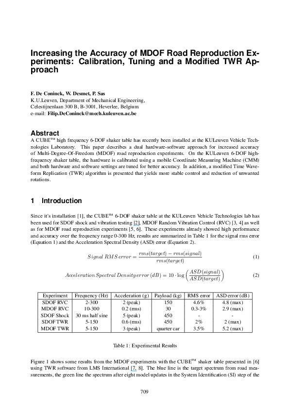 (PDF) Increasing the Accuracy of MDOF Road Reproduction Ex-periments: Calibration, Tuning and a ...