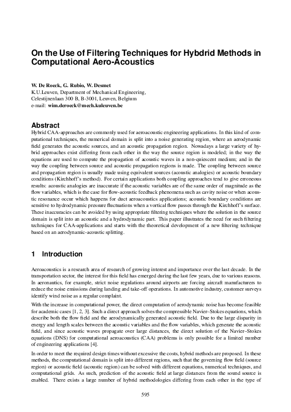 (PDF) On the Use of Filtering Techniques for Hybdrid Methods in Computational AeroAcoustics ...
