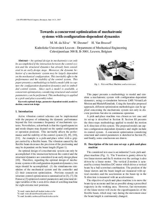 Pdf Towards A Concurrent Optimization Of Mechatronic Systems With