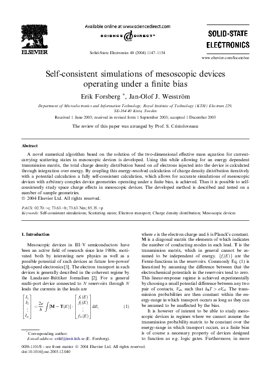 (PDF) Self-consistent simulations of mesoscopic devices operating under a finite bias