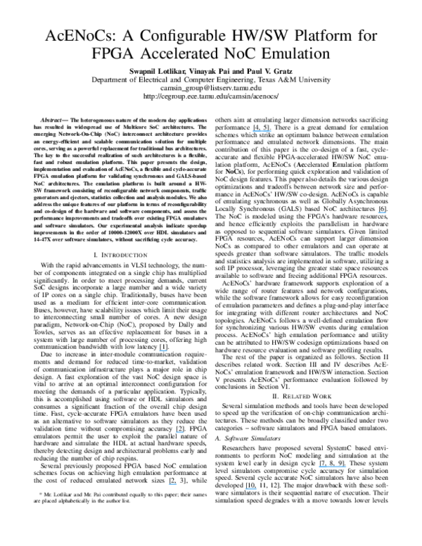 Pdf Acenocs A Configurable Hwsw Platform For Fpga Accelerated Noc Emulation
