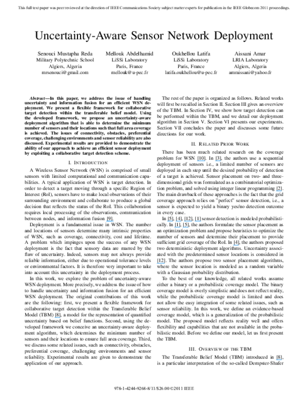 (PDF) Uncertainty-Aware Sensor Network Deployment