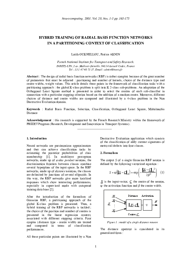 (PDF) Hybrid training of radial basis function networks in a partitioning context of classification