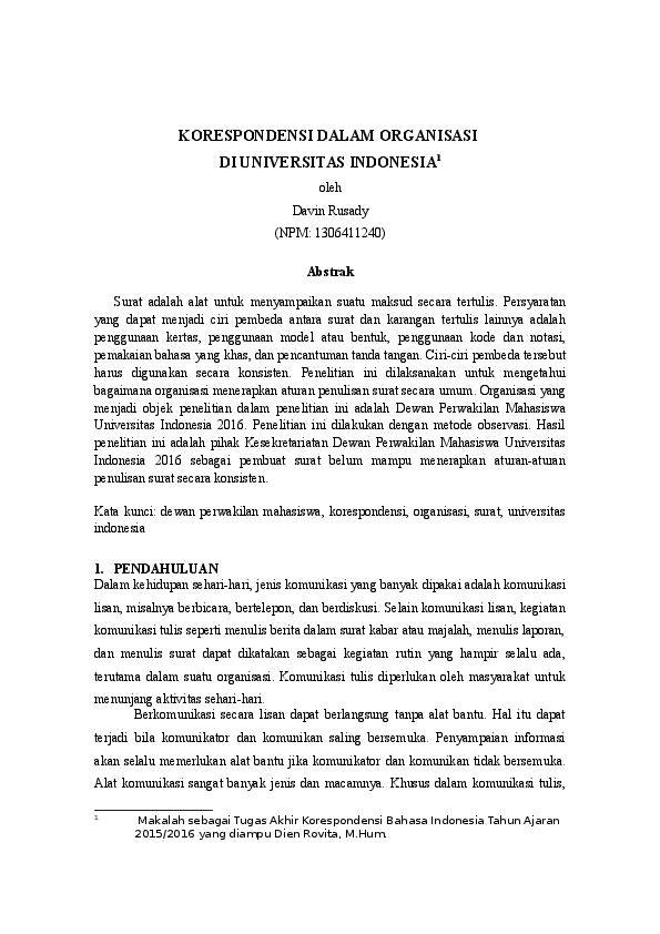 (DOC) Korespondensi dalam Organisasi di Universitas Indonesia