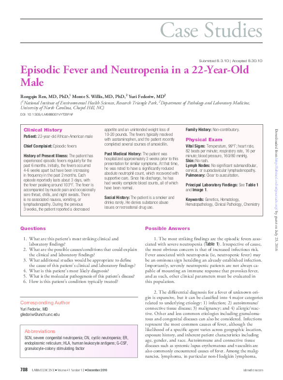 (PDF) Episodic Fever and Neutropenia in a 22-Year-Old Male