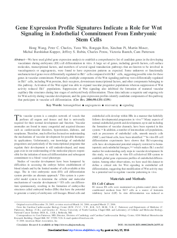 (PDF) Gene Expression Profile Signatures Indicate a Role for Wnt ...